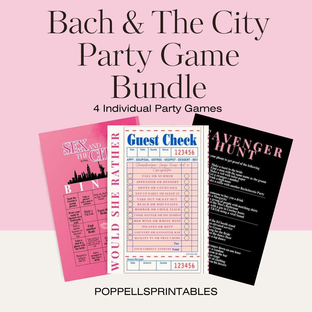 Bride and the City Bachelorette Game Bundle, Cosmopolitan Theme ...