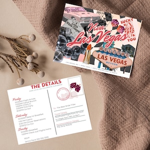 Vegas Vintage Postcard Invitation (nevada), Digital Canva Template ...