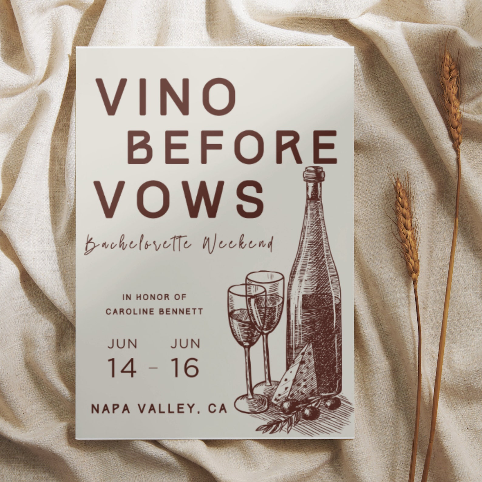 Vino Before Vows Bachelorette Itinerary Template, Wine Glass Invitation ...