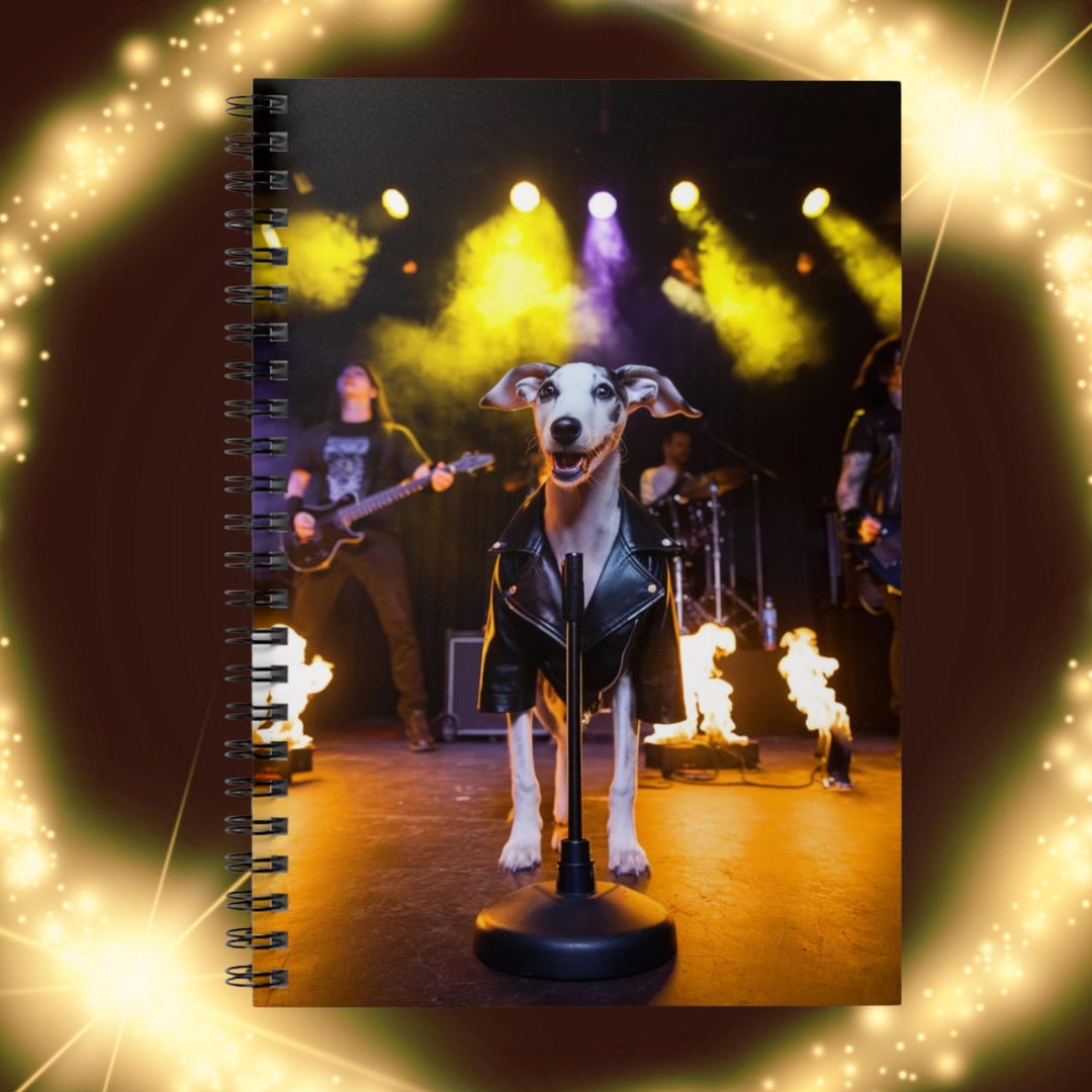 Whippet Puppy Rockstar Spiral Lined Notebook 6"x8", Cool Dog Birthday ...