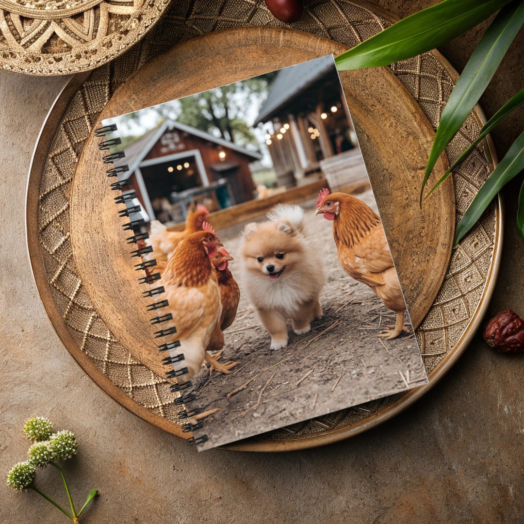 Pomeranian Farm Spiral Lined Notebook 6x8, Chicken Lovers Dog Journal ...