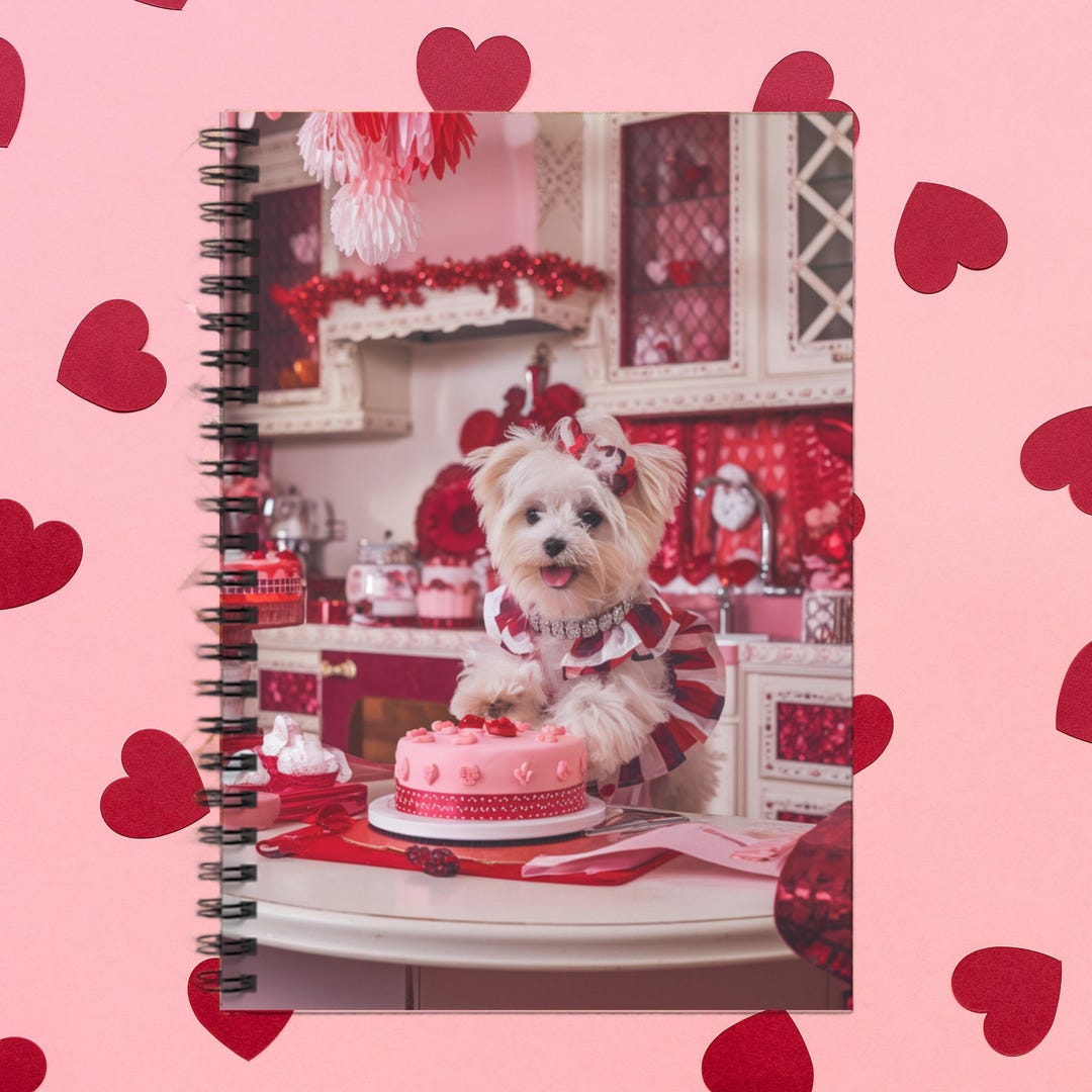 Maltese Valentine's Baking Spiral Lined Notebook 6x8, Dog Stationery ...