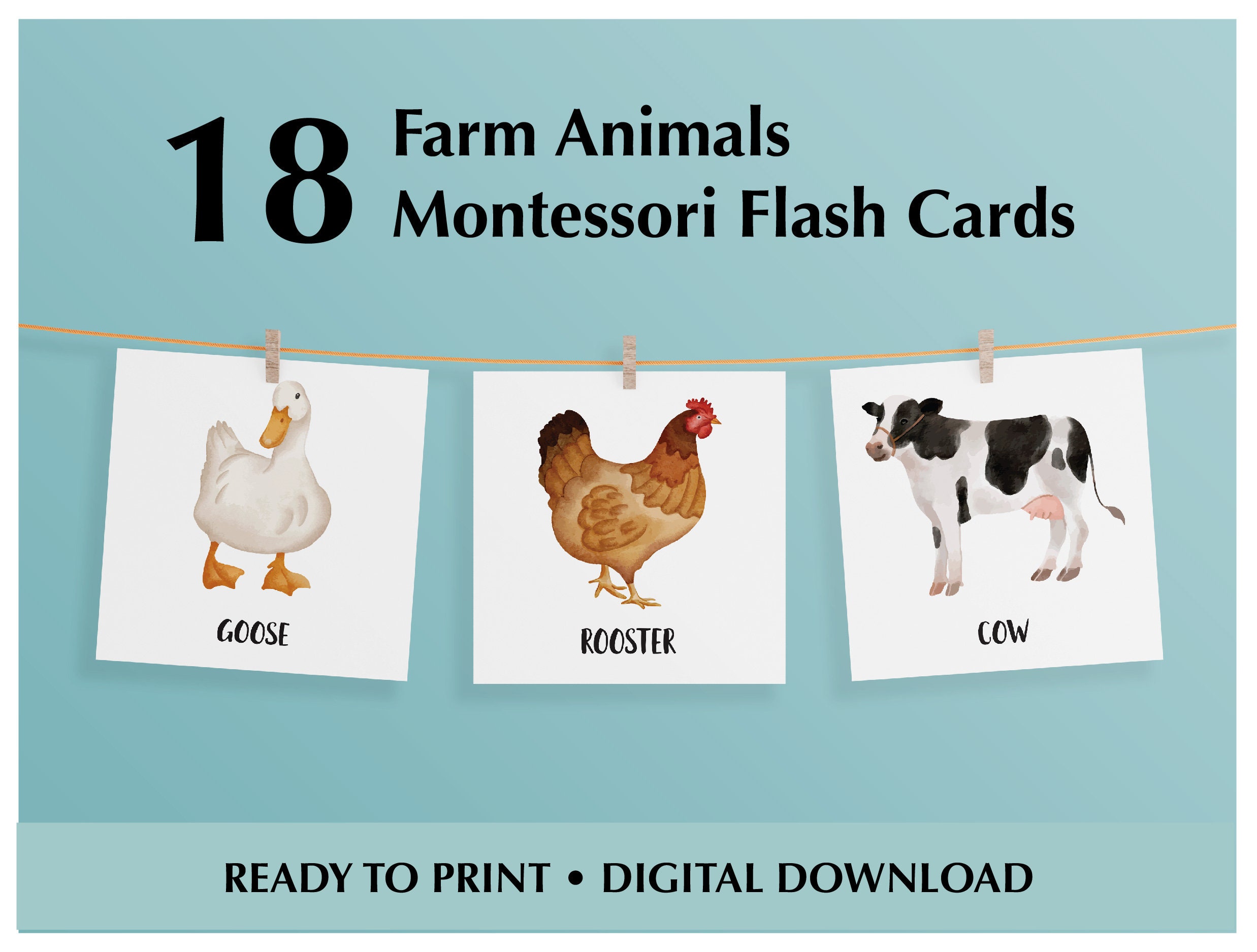 Farm Animals Flash Cards Montessori Flashcards Pre-school - Etsy