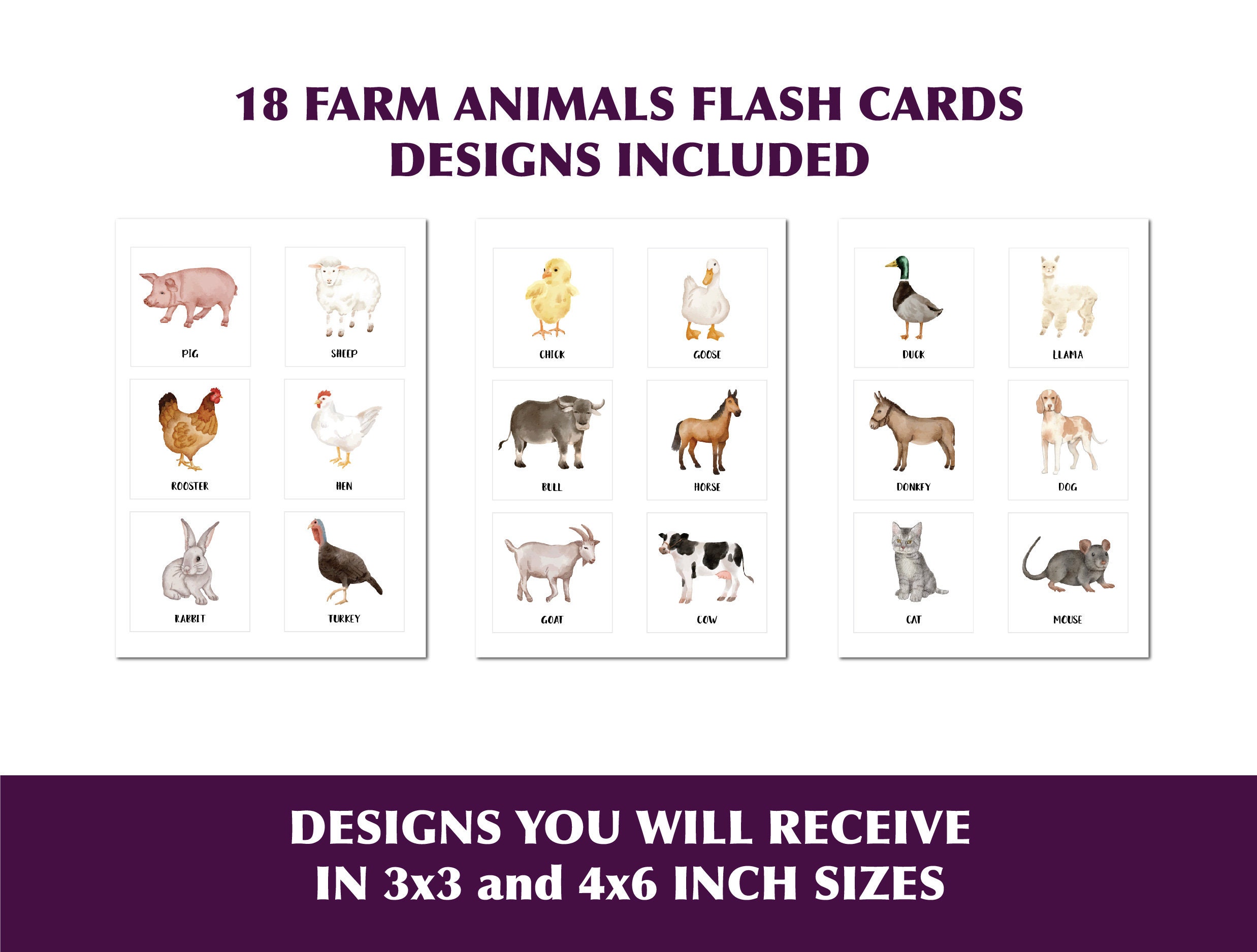 Farm Animals Flash Cards Montessori Flashcards Pre-school - Etsy