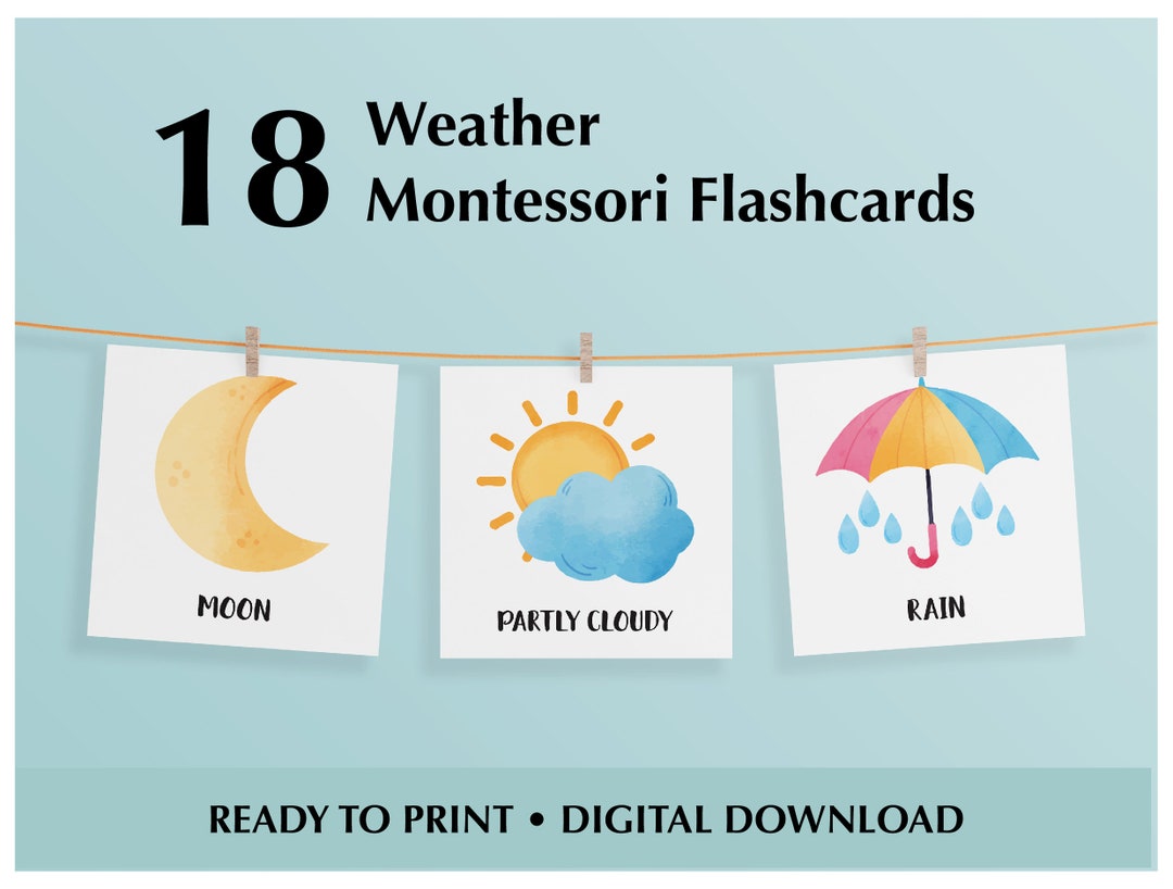 Weather Cards Montessori Cards Educational Flashcards Pre-school Cards ...