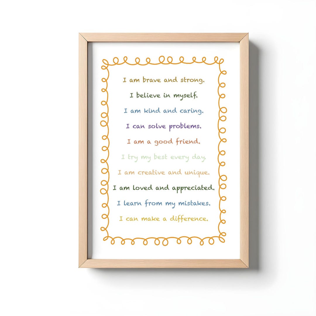 Kid's Daily Affirmation Poster, Classroom Educational Print, Positive ...