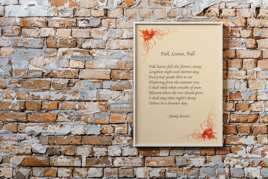 Fall Leaves Fall Poem by Emily Bronte, Autumn Poetry Wall Art, Seasonal ...