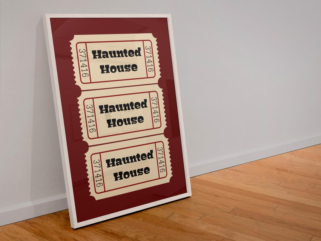 Retro Haunted House Halloween Print, Trendy Dorm Room Poster, Red ...