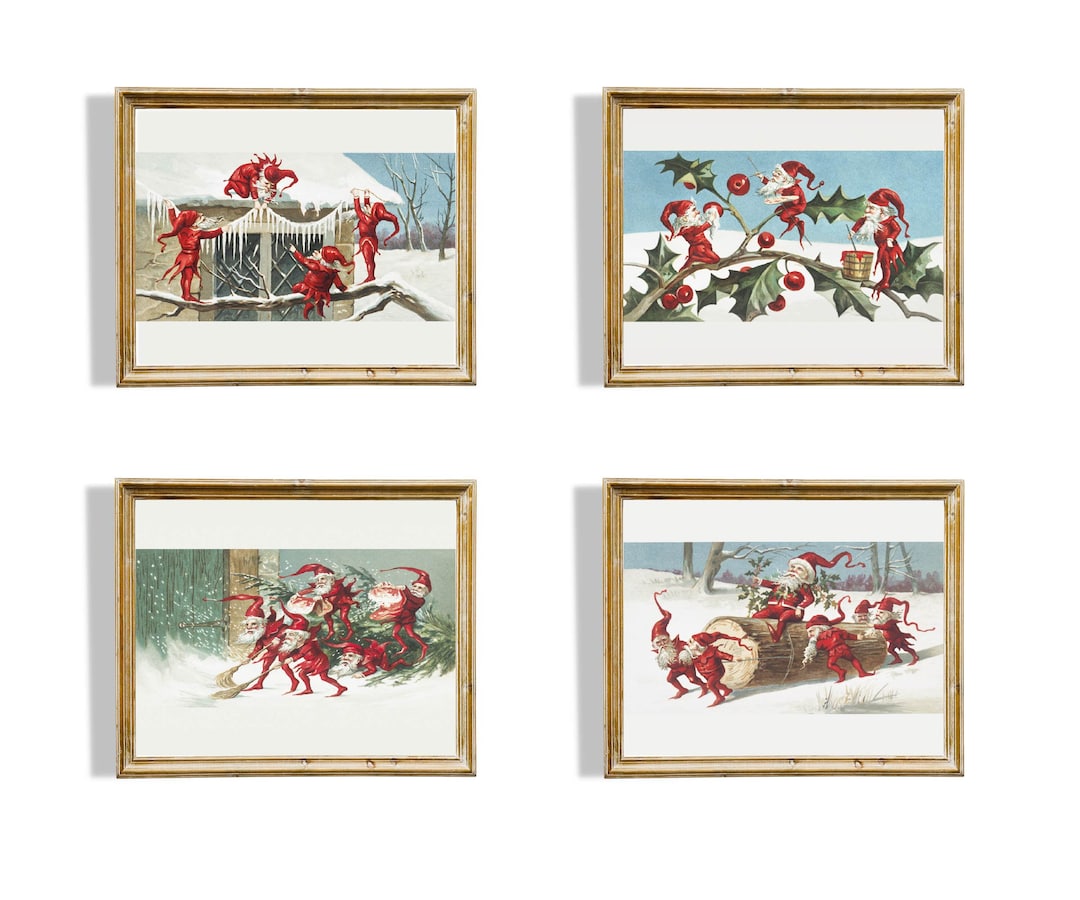 Vintage Christmas Santa's Elves Prints Bundle, Collection of Elves ...