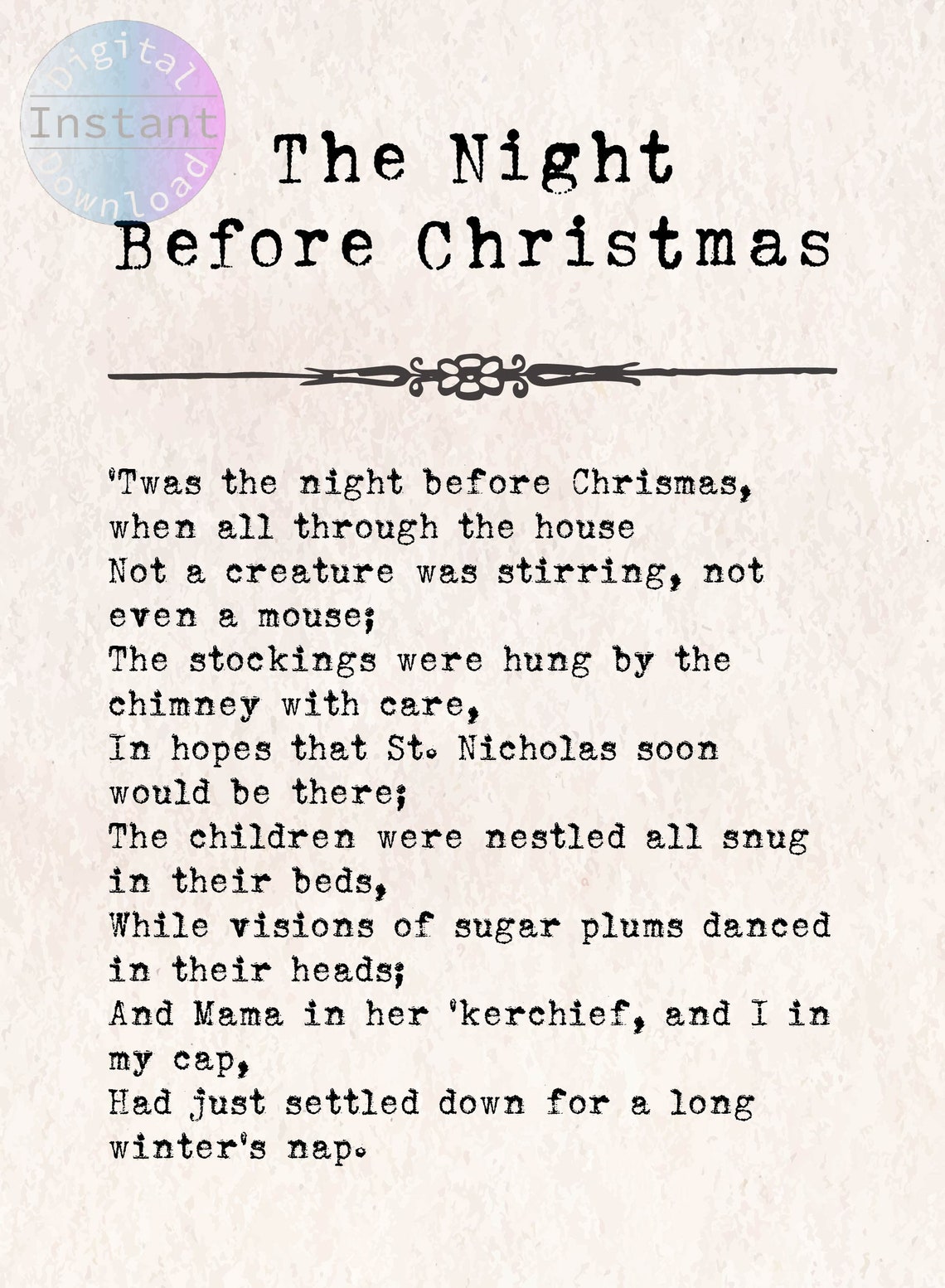 Vintage Christmas Print Twas the Night Before Christmas Poem - Etsy