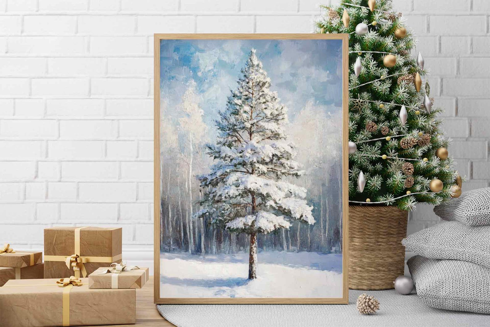 Snowy Pine Tree Print, Winter Forest Scene, Christmas Home Decor ...