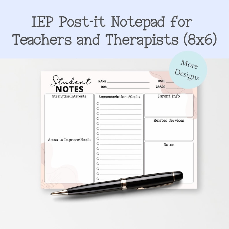 IEP Planner Post-it® Note Pad Student Notes IEP Teacher Notepad Planner ...
