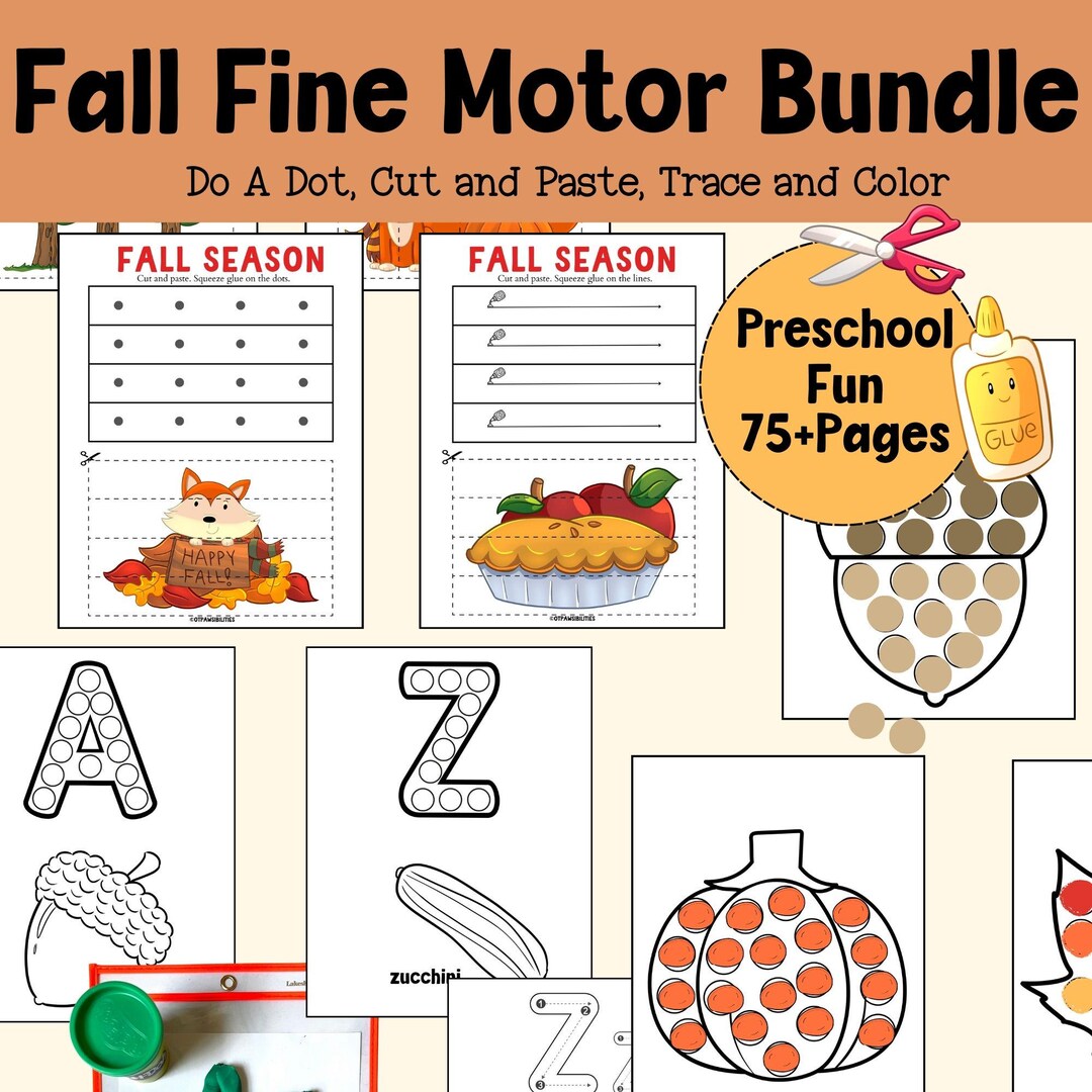 Preschool Worksheets Fall Dot Marker Activity Fine Motor Skills Cutting ...