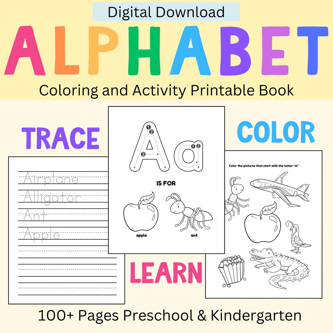 ABC Tracing Coloring Worksheets Preschool Kindergarten Letter Sounds ...