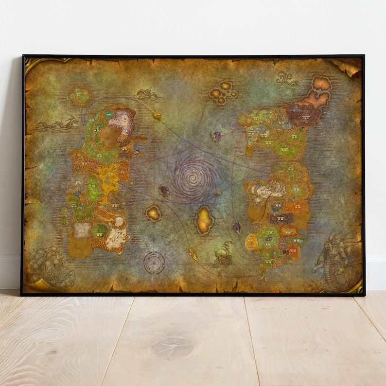 Azeroth Map Poster, World of Warcraft Game Print, Wall Art, Gift for ...
