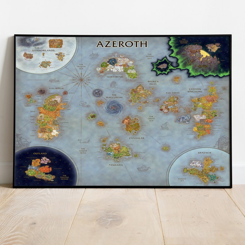 Azeroth Map Poster, World of Warcraft Game Print, Wall Art, Gift for ...