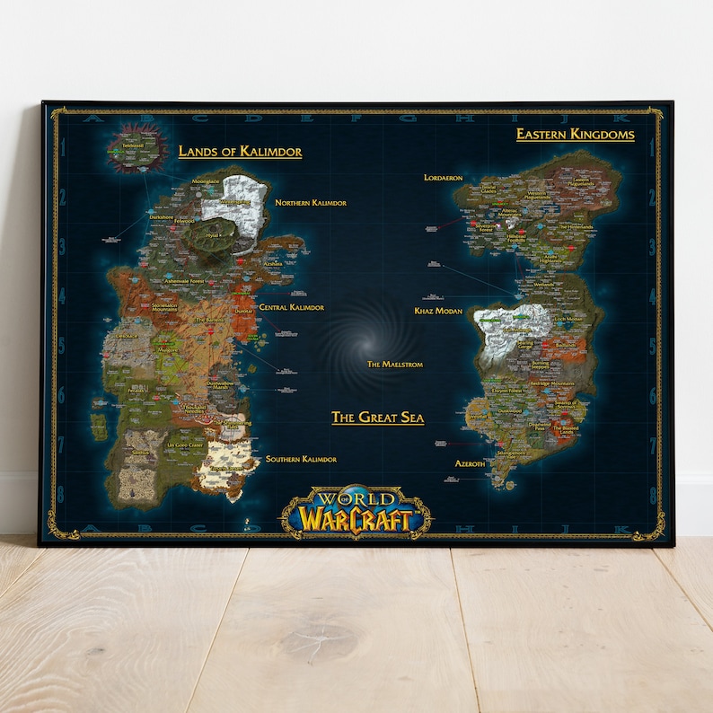 Azeroth Map Poster, World of Warcraft Game Print, Wall Art, Gift for ...