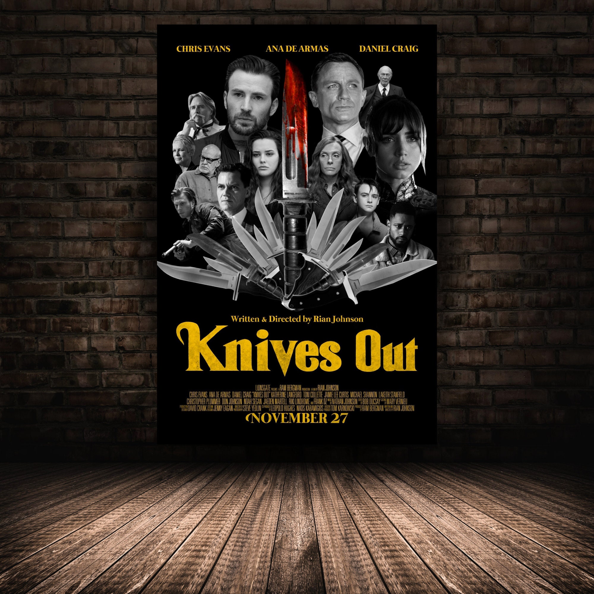 Knives Out Poster Daniel Craig Wall Art Rolled Canvas Print - Etsy