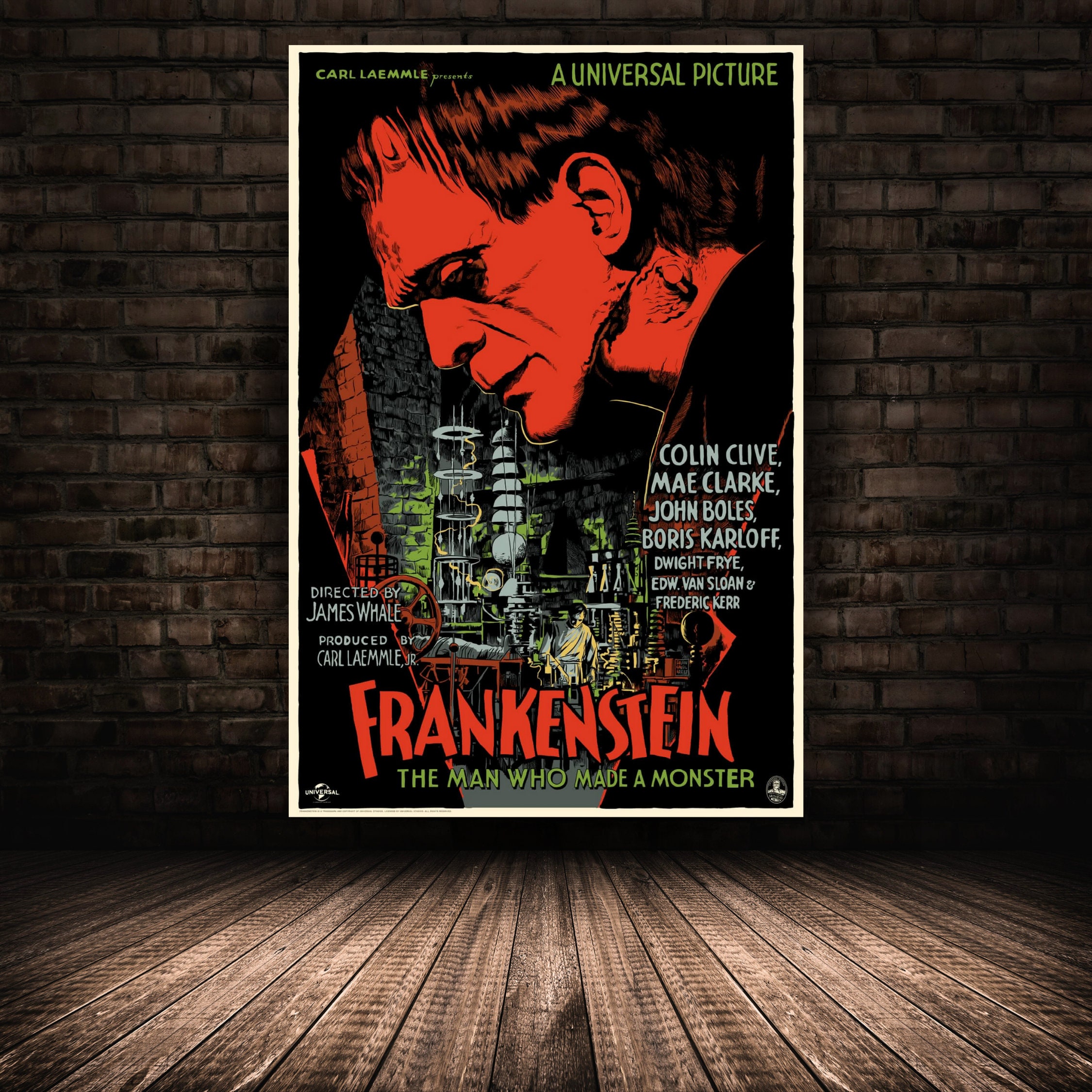 Frankenstein Movie Poster, 1931, Old Hollywood Decor, Horror Movie ...