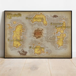 Azeroth Map Poster, World of Warcraft Game Print, Wall Art, Gift for ...