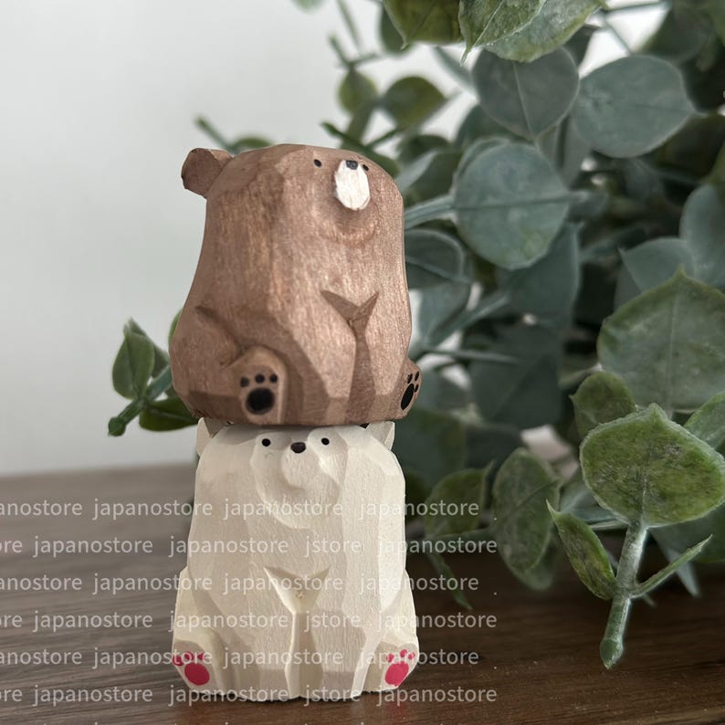 Cute Bear Figurine – Mini Bear Wooden Sculpture, Cute Bear Minature ...