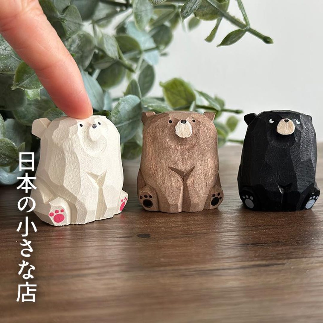 Cute Bear Figurine – Mini Bear Wooden Sculpture, Cute Bear Minature ...