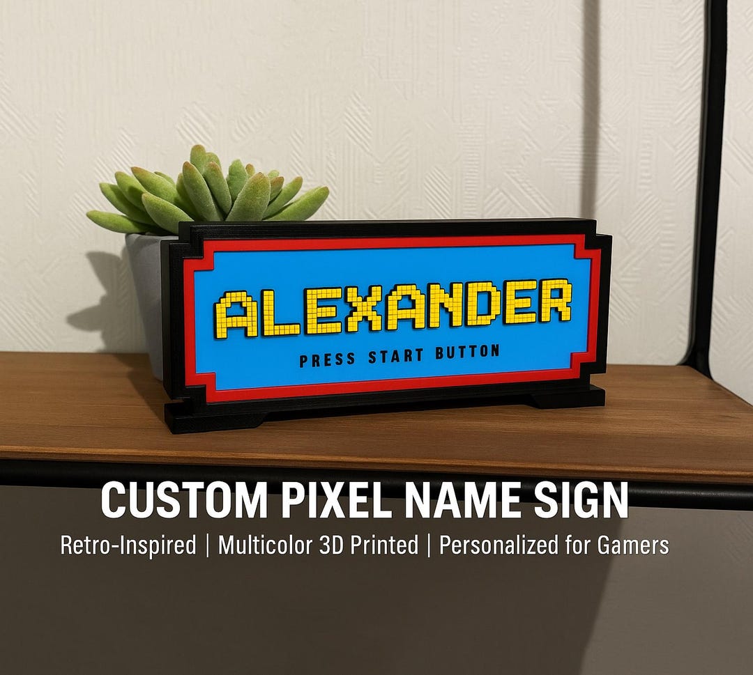 Custom Pixel Name Sign – Press Start Edition – Retro Gamer Desk ...