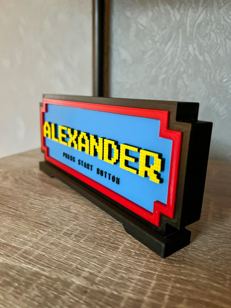 Custom Pixel Name Sign – Press Start Edition – Retro Gamer Desk ...