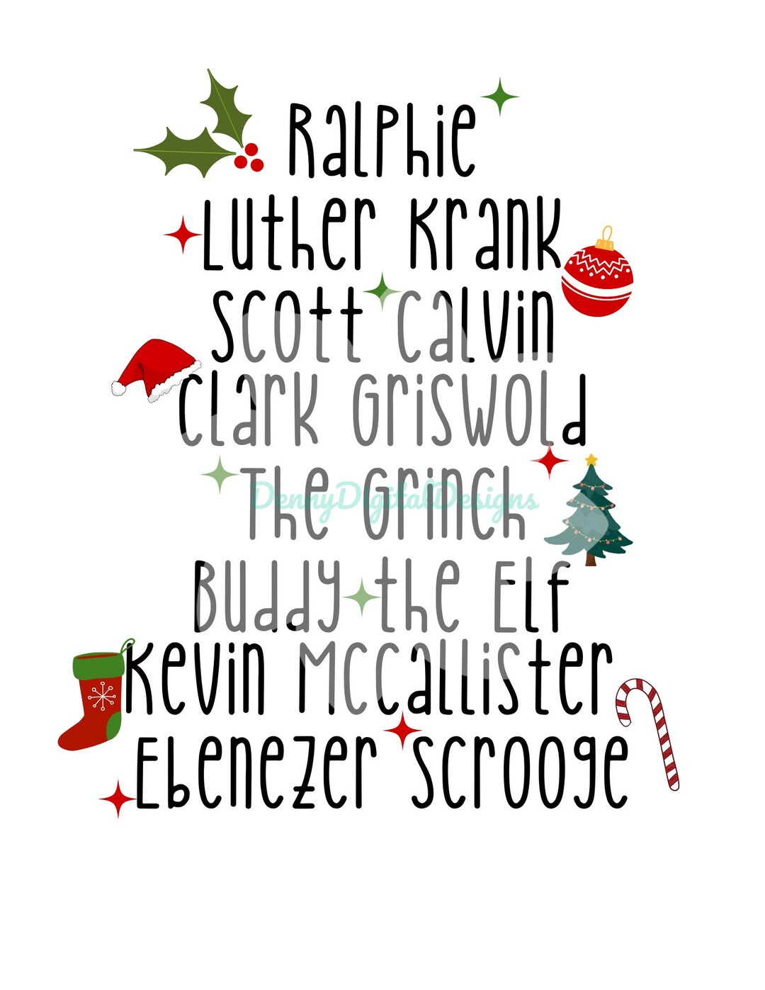 Christmas Movie Character Names Png for Sublimation 2 Designs - Etsy