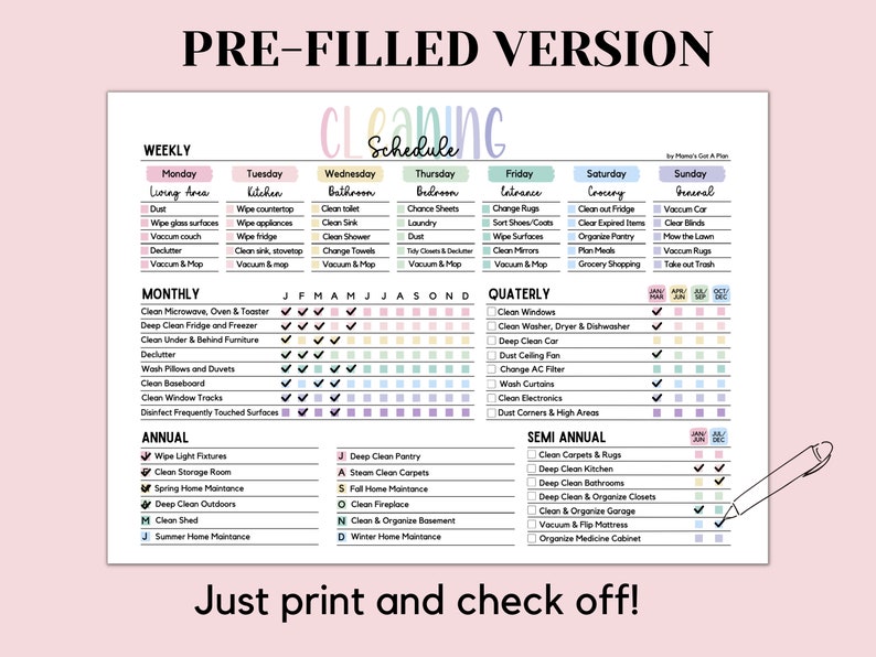 Editable Cleaning Schedule Printable Yearly Cleaning Checklist - Etsy
