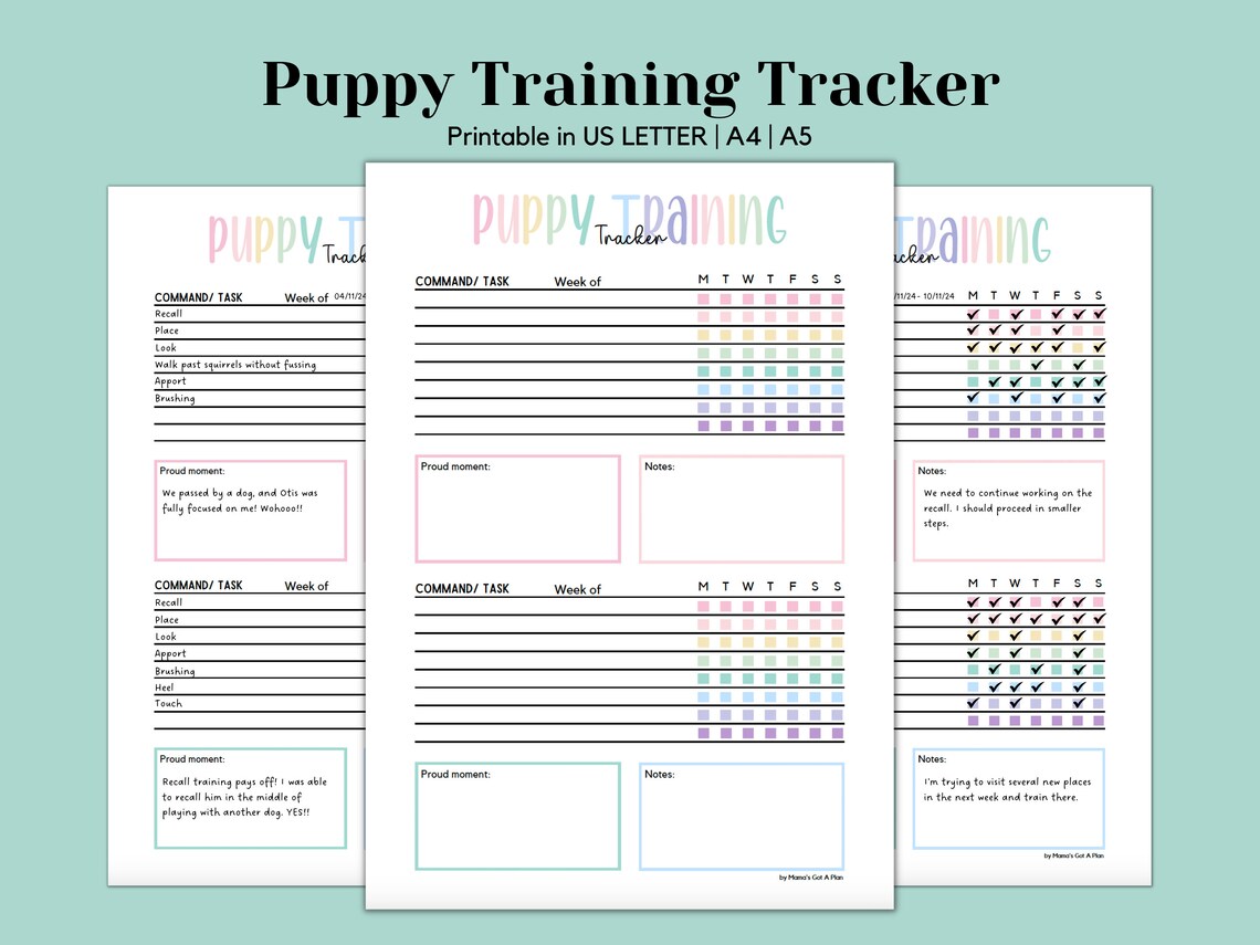 Puppy Training Tracker Weekly Puppy Training Log Puppy Planner Training ...