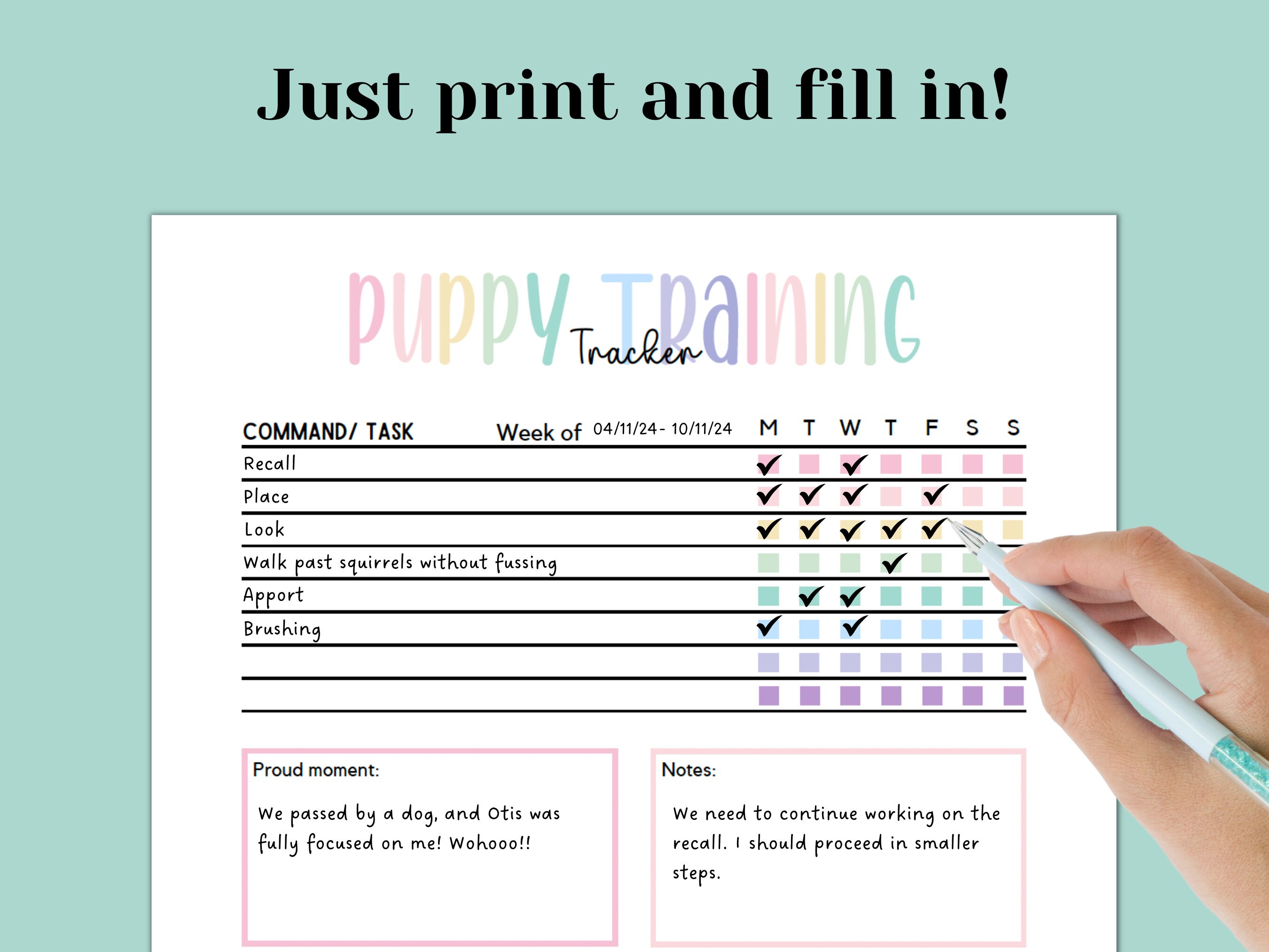 Puppy Training Tracker Weekly Puppy Training Log Puppy Planner Training ...