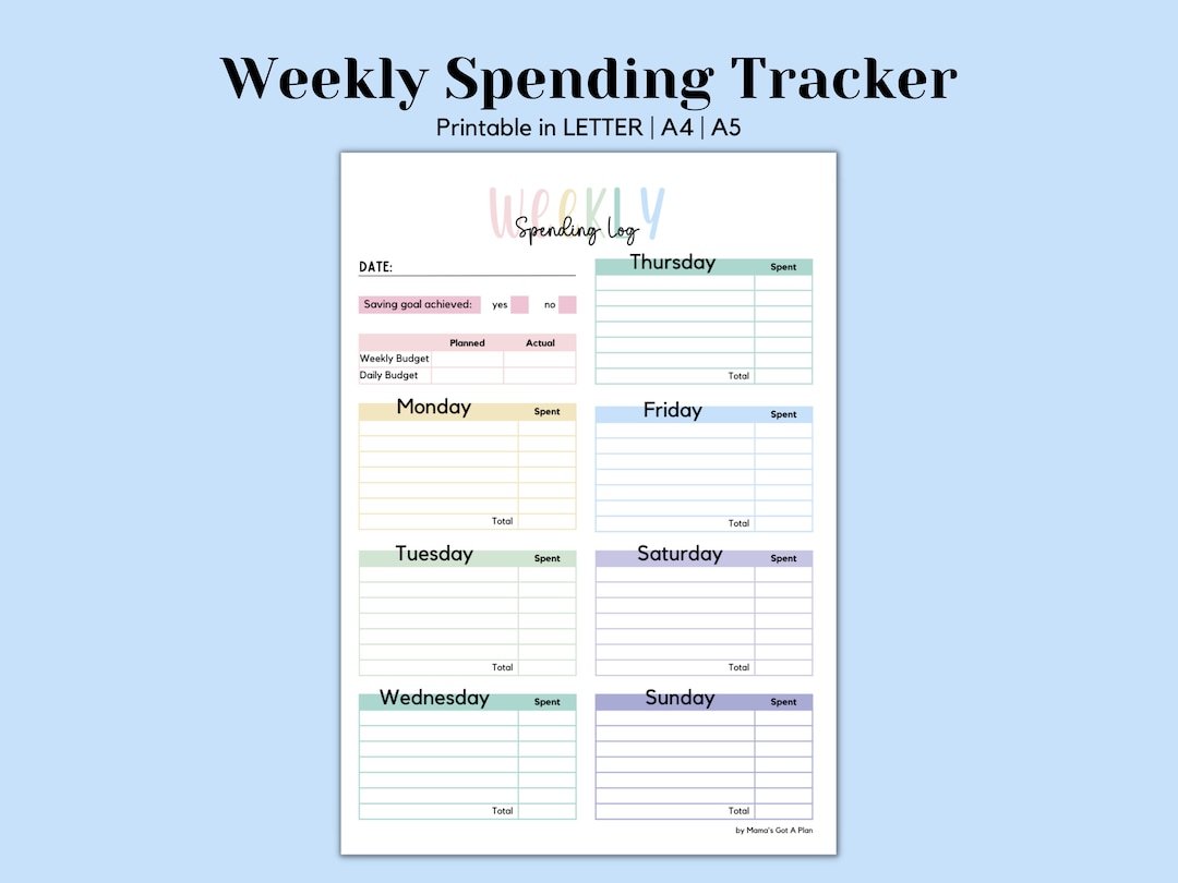 Weekly Budget Planner Weekly Spending Log Weekly Expense Tracker ...