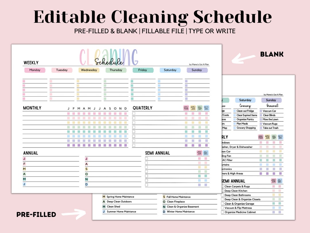 Editable Cleaning Schedule Printable Yearly Cleaning Checklist - Etsy UK