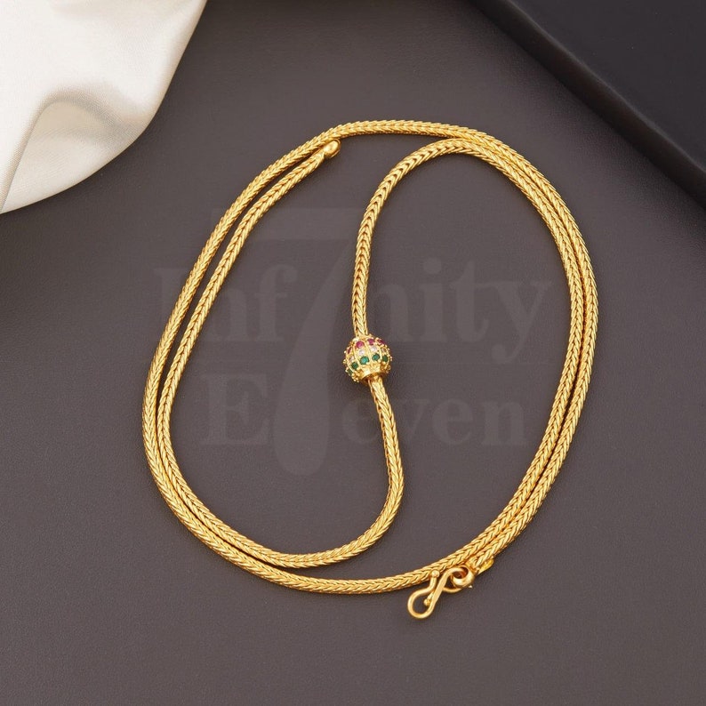 Exquisite Indian Gold-plated Mop Mugappu Chain With Cubic Zirconia ...