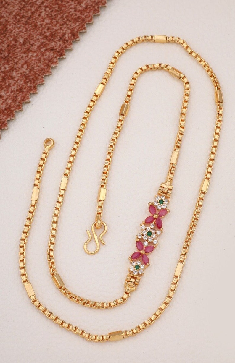 Mohini MOP M.S. Chain: Handmade 24" Mandi Gold Plated South Indian ...