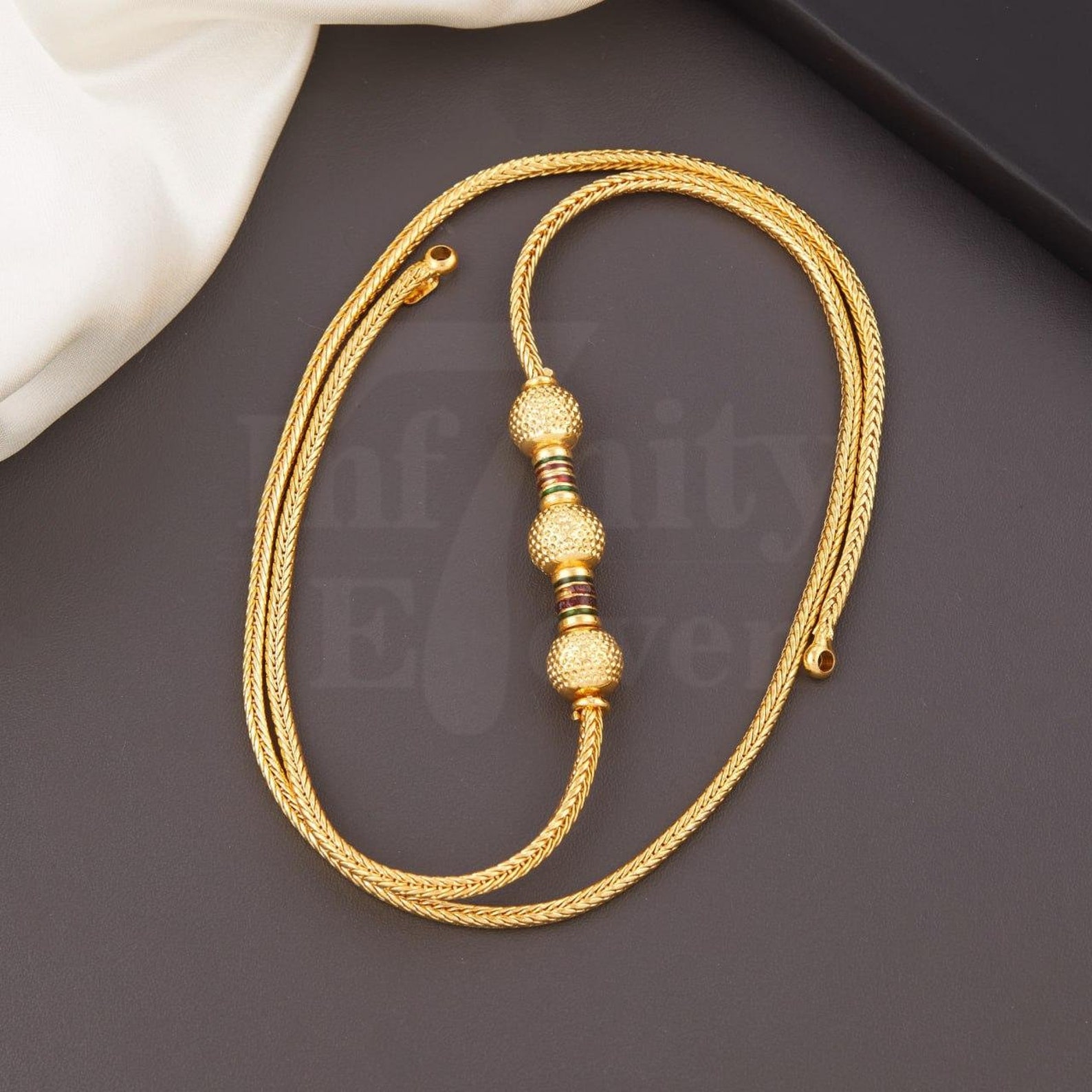 Exquisite Indian Gold-plated Mop Mugappu Chain With Cubic Zirconia ...