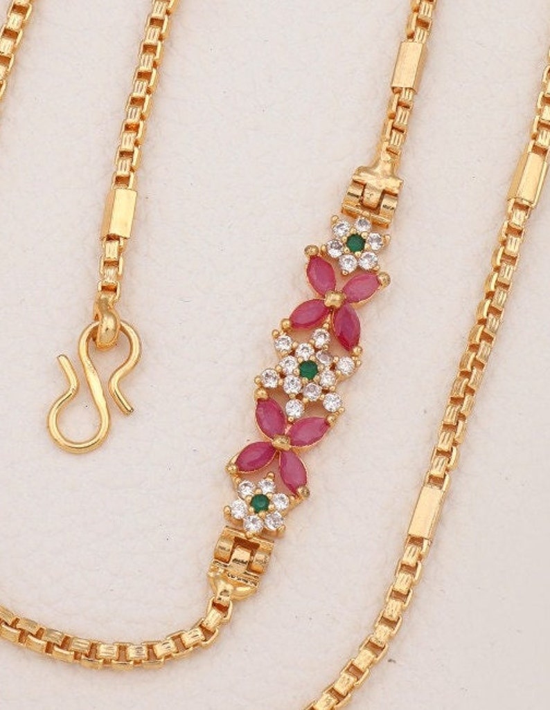 Mohini MOP M.S. Chain: Handmade 24" Mandi Gold Plated South Indian ...