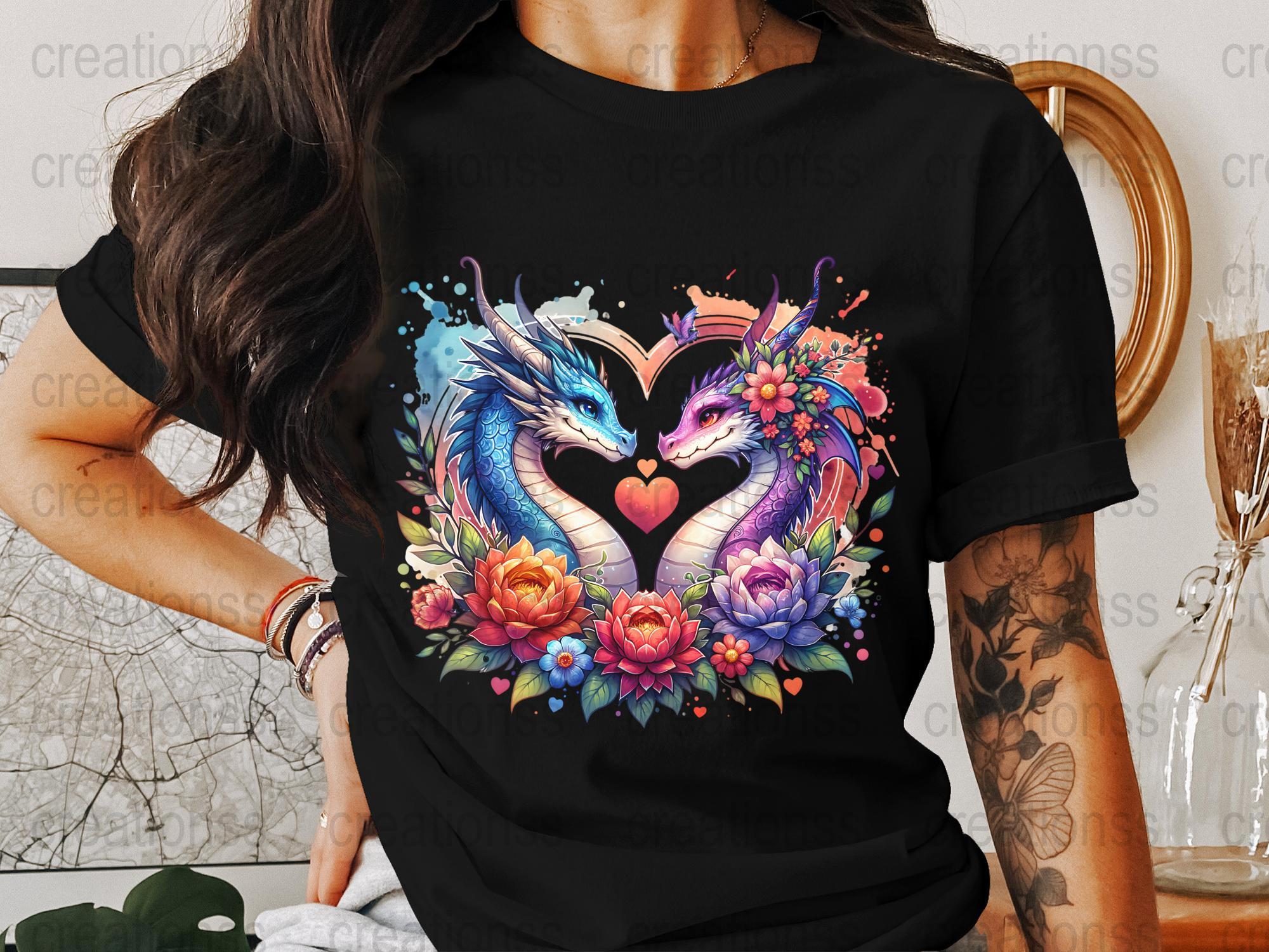 Fantasy Dragon Couples Art Print, Vibrant Dragon Art Digital Download ...