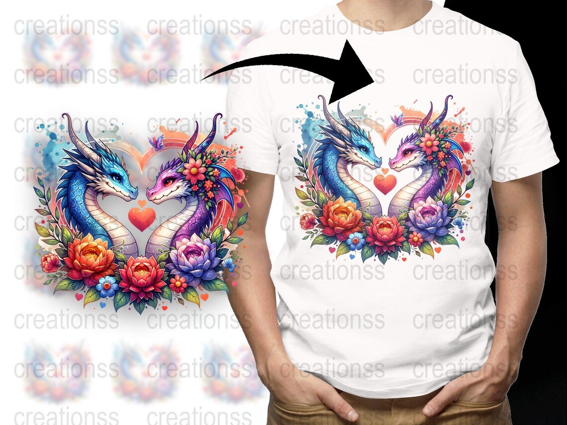 Fantasy Dragon Couples Art Print, Vibrant Dragon Art Digital Download ...