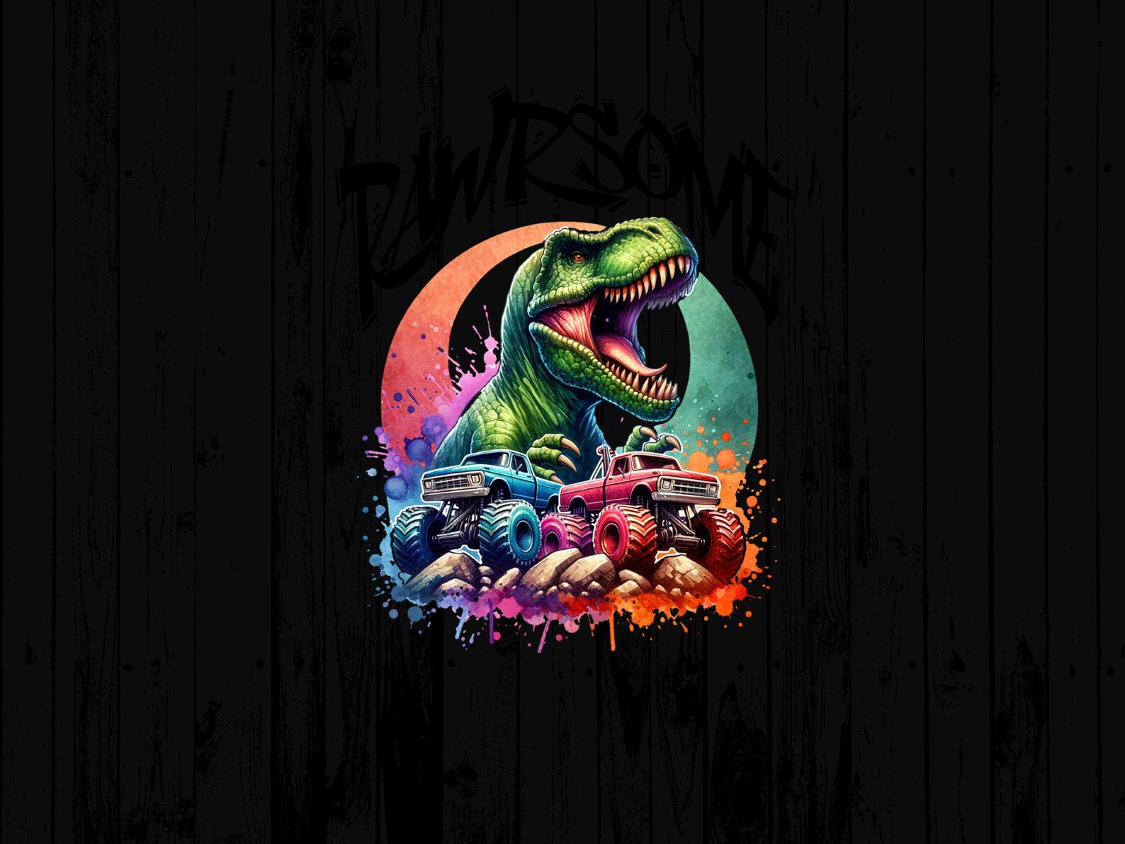 Dinosaur Monster Truck Digital Download, Rawsome Artwork for Kids Room ...
