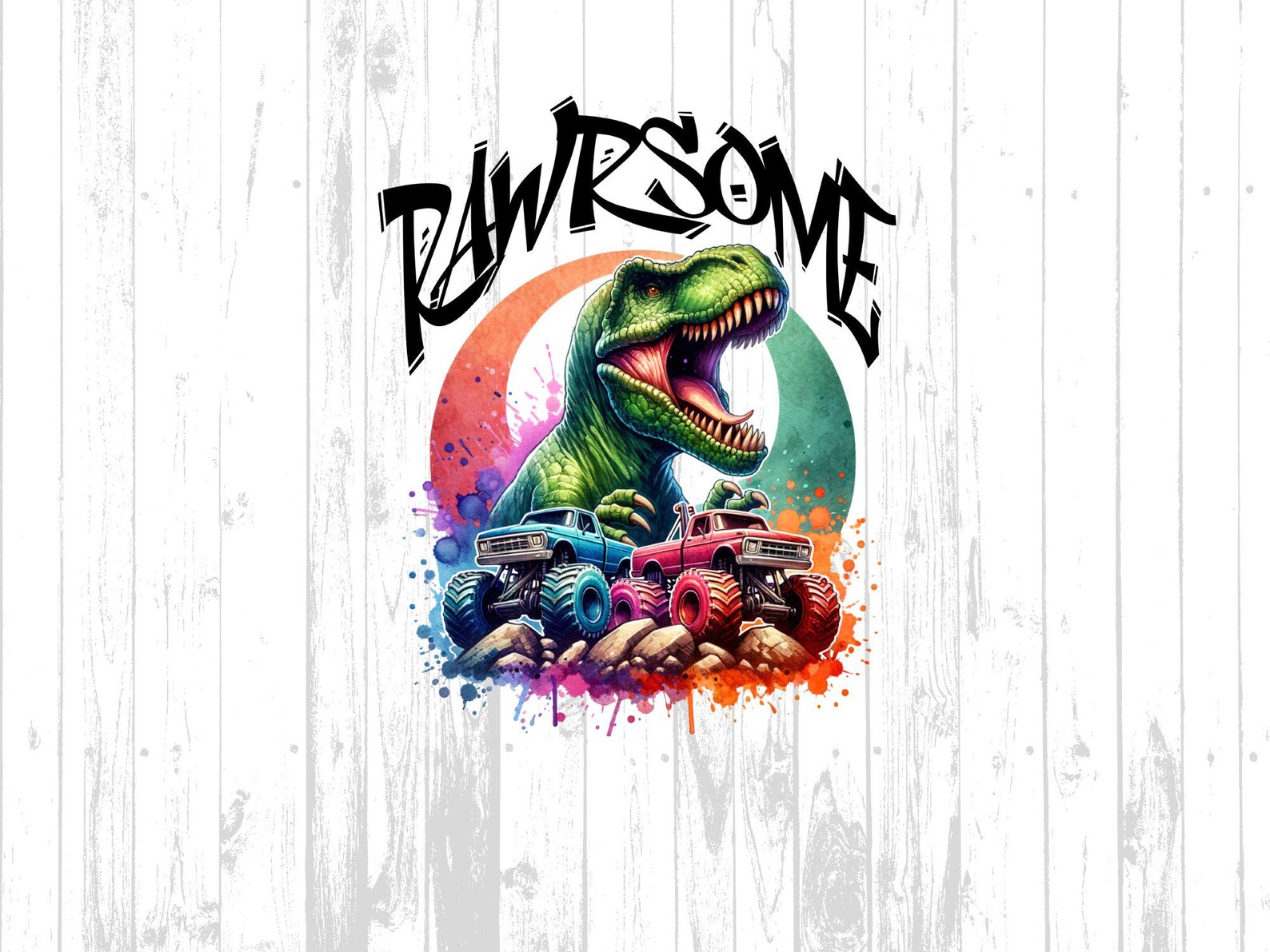 Dinosaur Monster Truck Digital Download, Rawsome Artwork for Kids Room ...