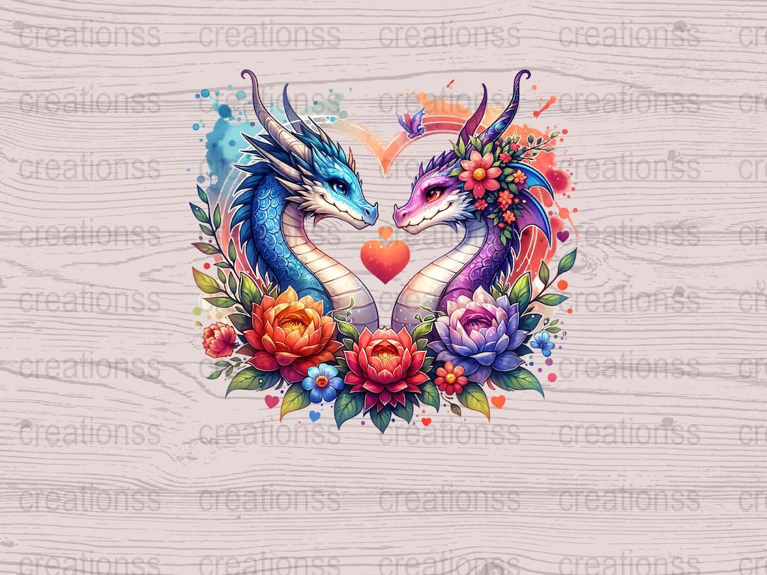 Fantasy Dragon Couples Art Print, Vibrant Dragon Art Digital Download ...