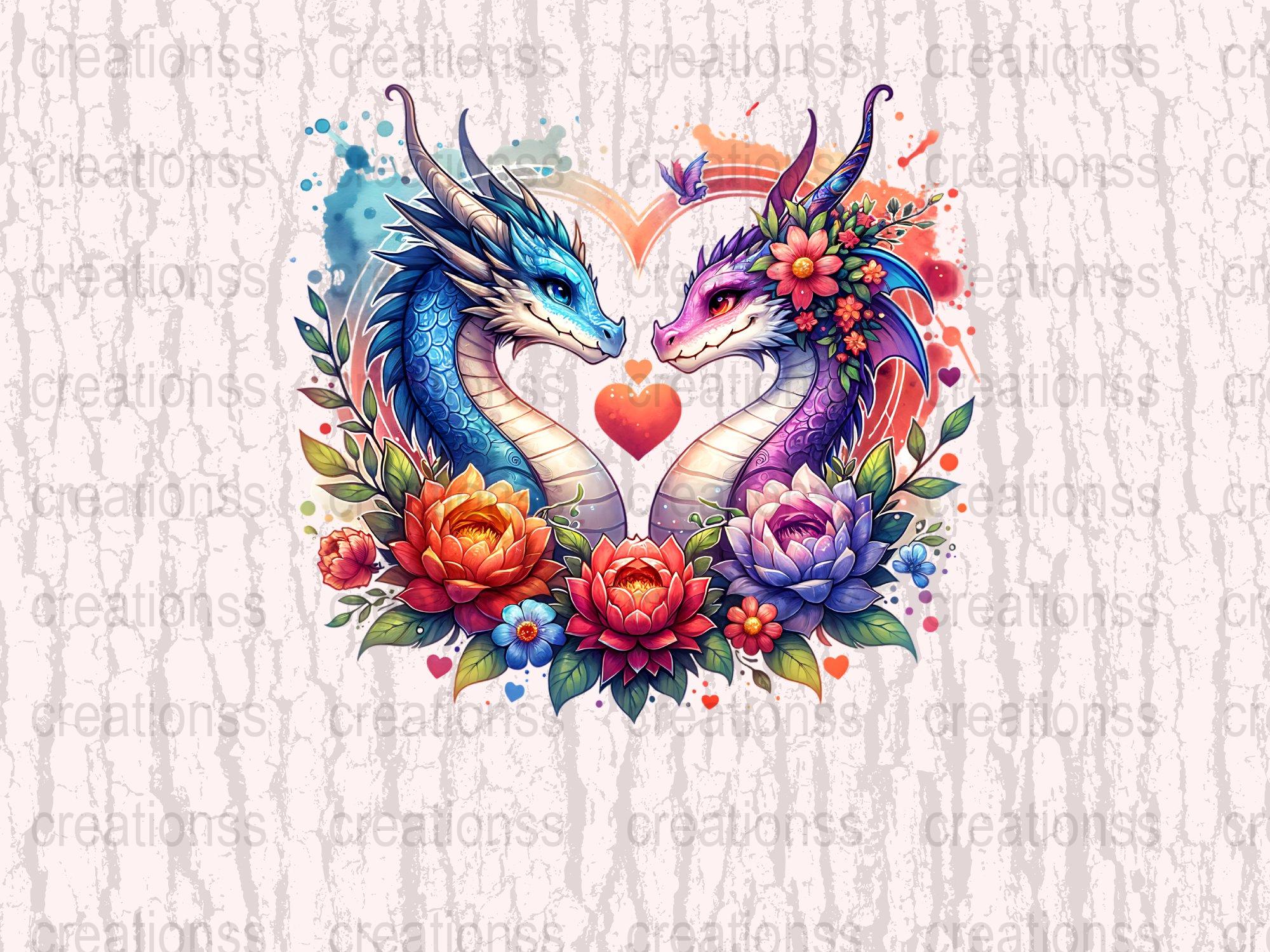 Fantasy Dragon Couples Art Print, Vibrant Dragon Art Digital Download ...