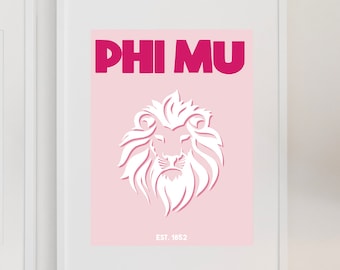 2 Phi Mu Sorority Art Prints, Digital Downloads, Preppy Pink College ...