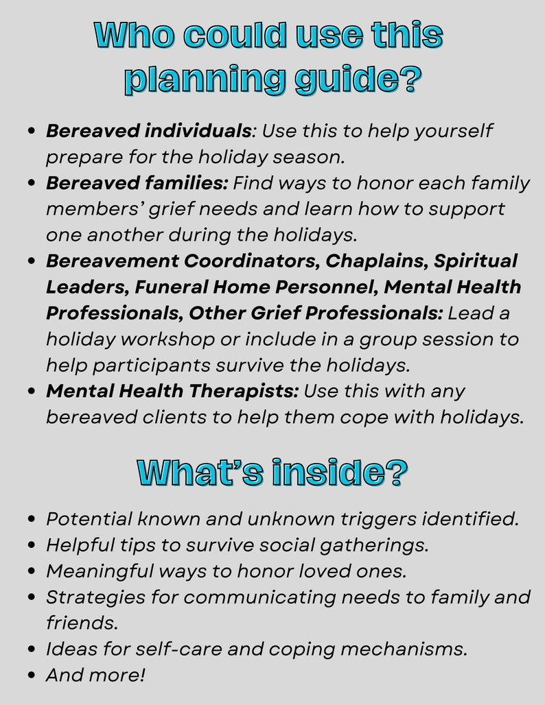 Grief Holiday Planning Guide Worksheet Packet - Etsy