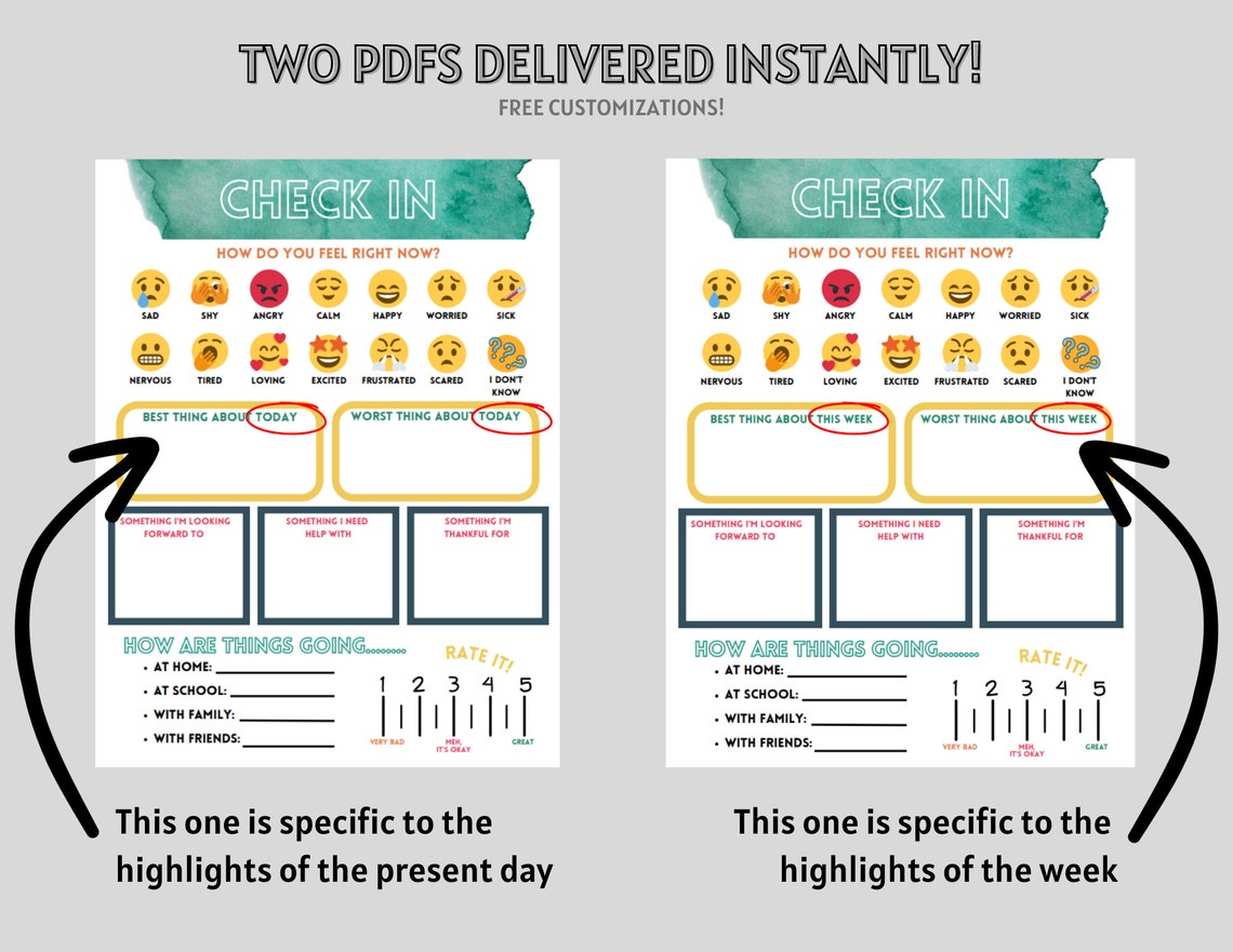 Check in Worksheet (kids, Teens, and Adults) - for Mental Health ...