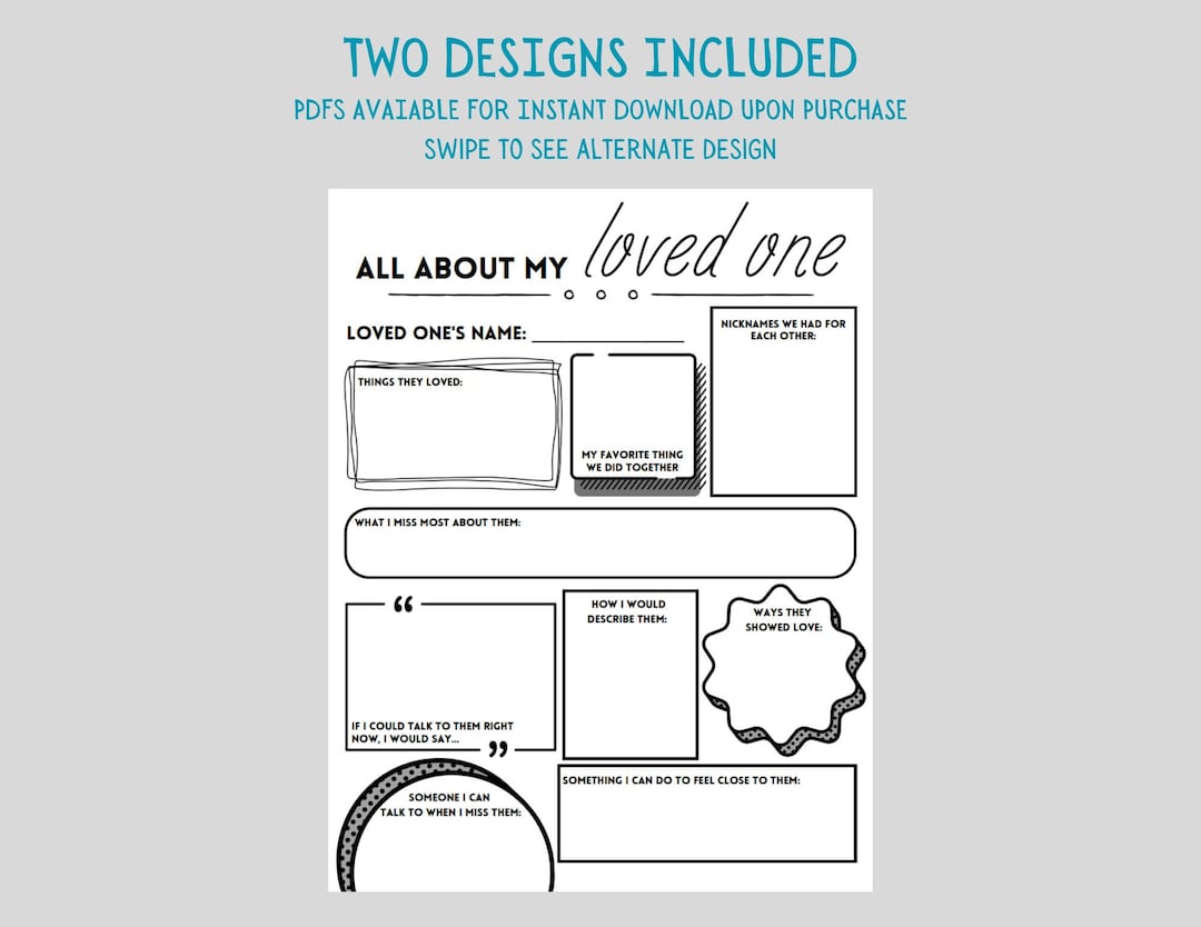 All About My Loved One Who Died Worksheet for Family, Kids, Grief ...