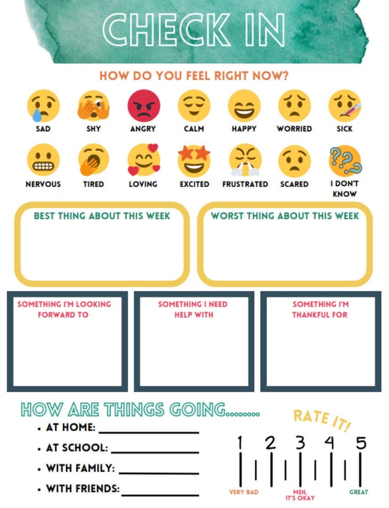 Check in Worksheet (kids, Teens, and Adults) - for Mental Health ...
