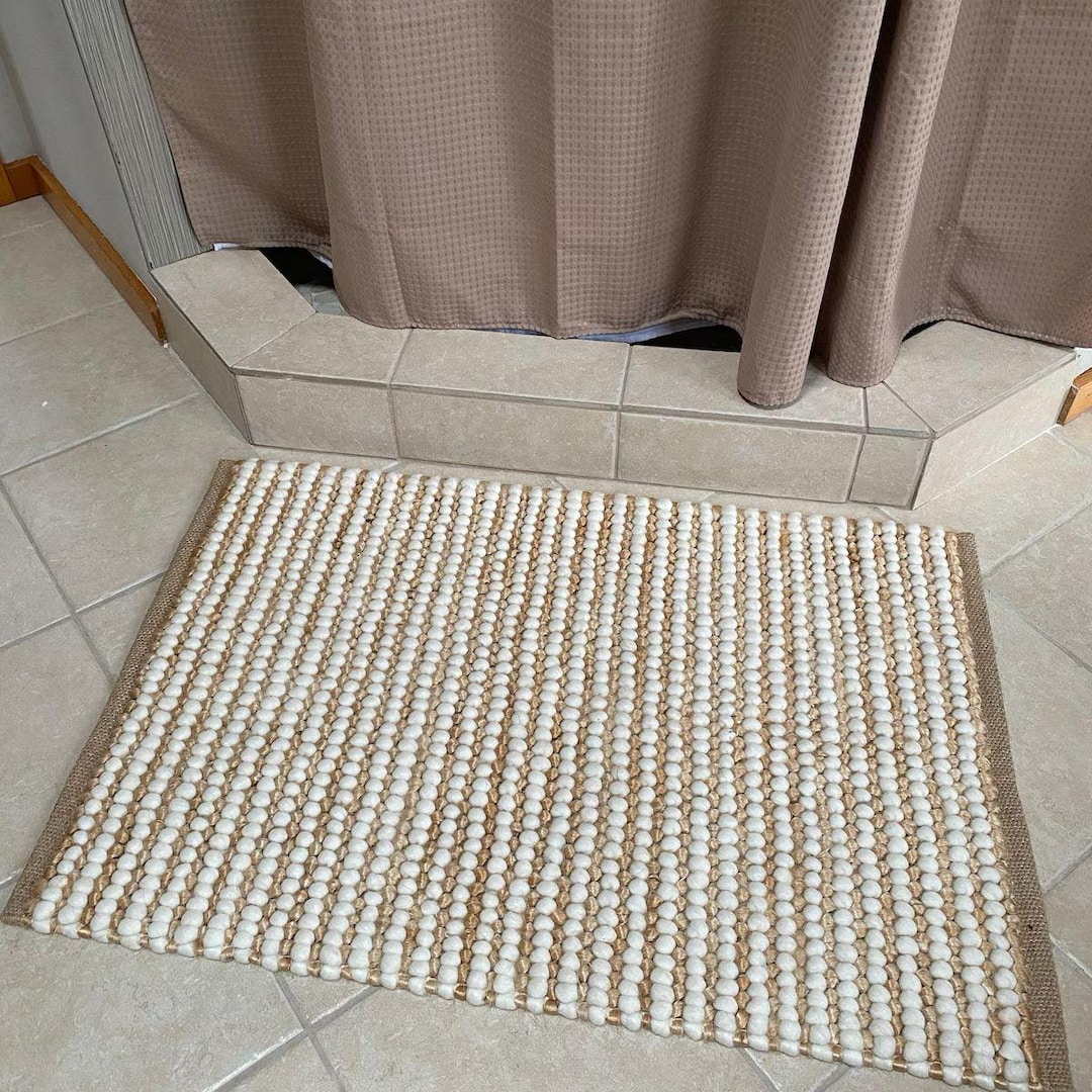 Handwoven Wool & Jute Pebble Texture Rug Natural Ivory Beige Area ...